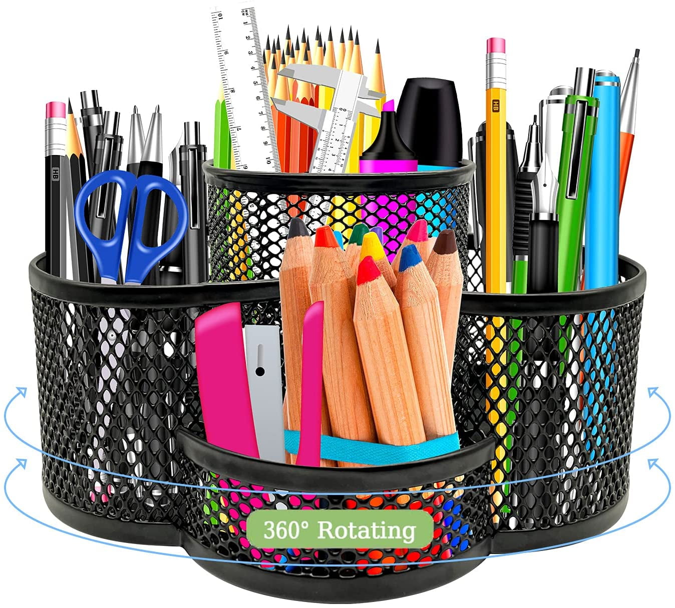 Pen Holder for Desk, 360 Degree Rotating Pencil Holder Desk Organizer ...