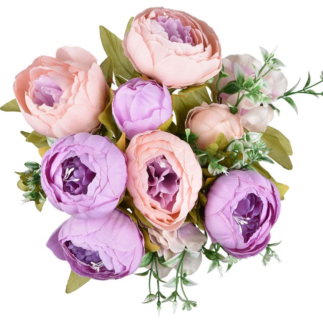 Coolmade Fake Peonies Faux Silk Flower Vintage Artificial Peony Face ...