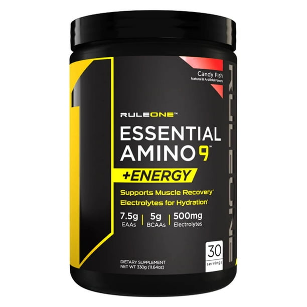 RULE 1 Essential Amino 9 + Energy 30 serv Candy Fish Amino Acids Energy ...