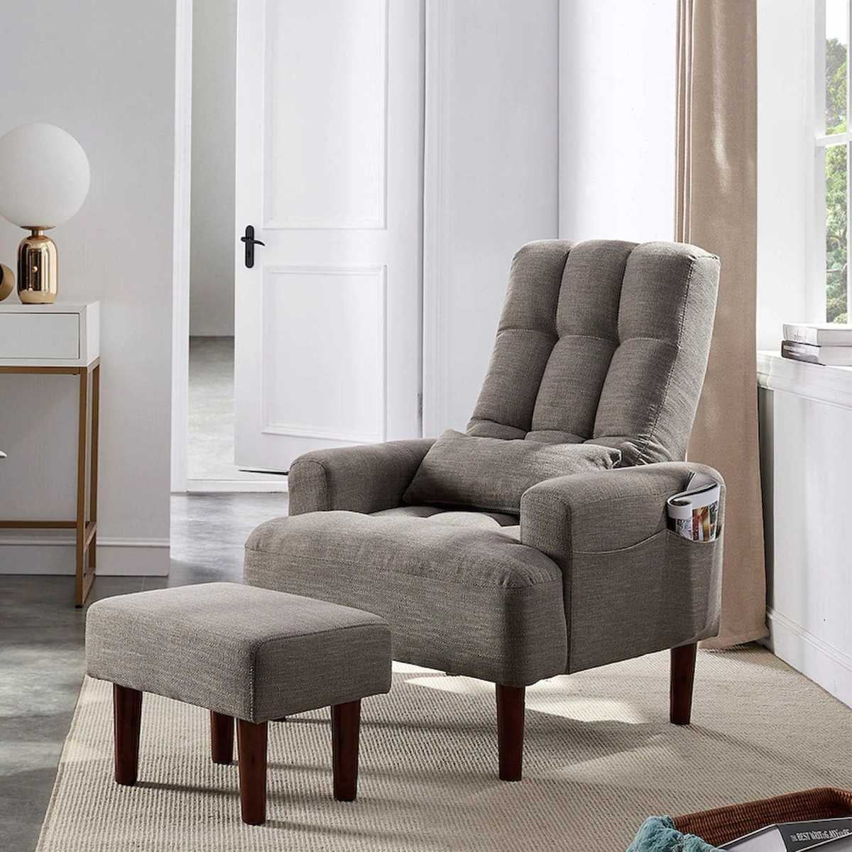 Modern Living Room Leisure Sofa Chair Design Gray Fabric Home ...