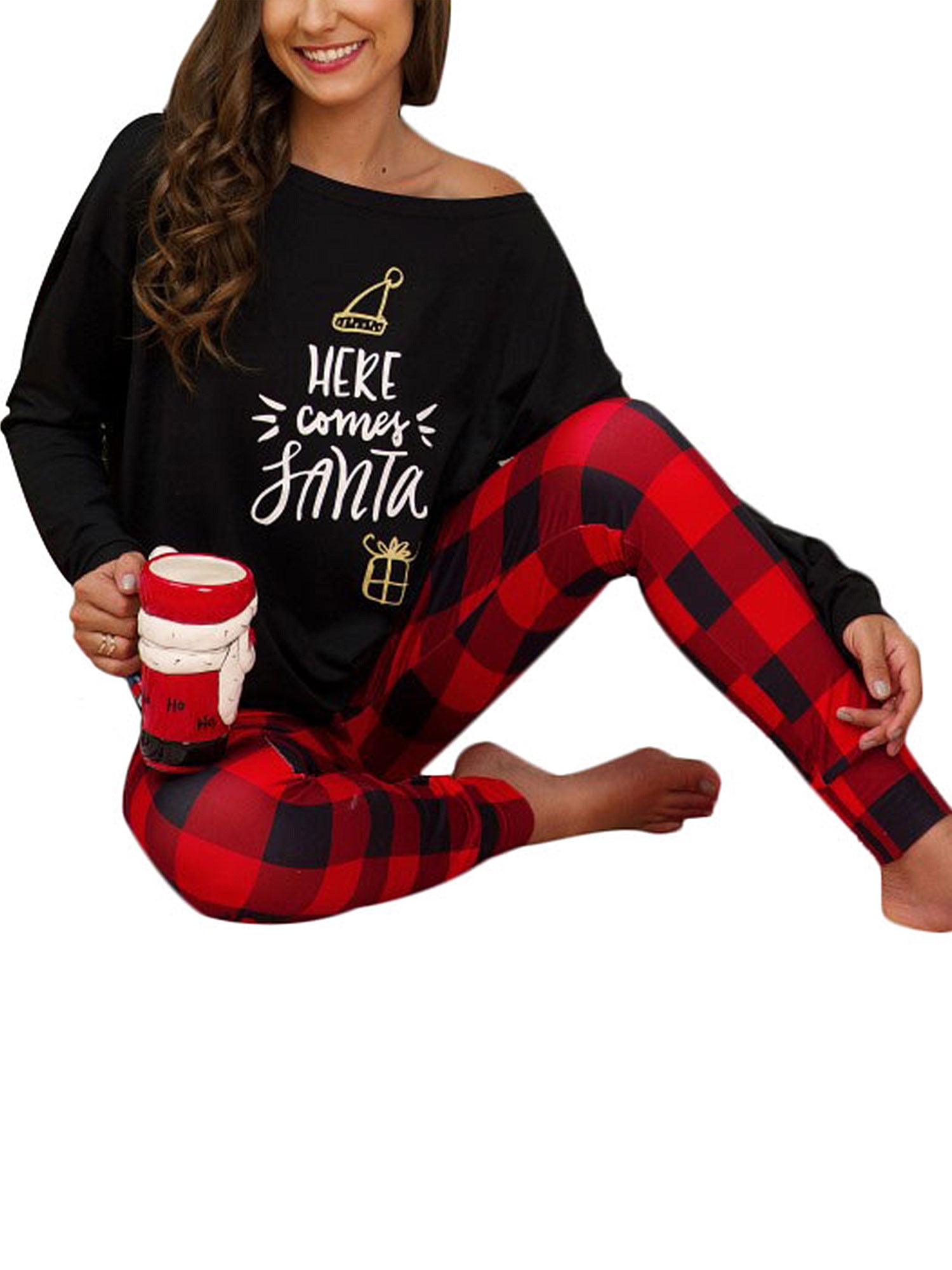 LUXUR Ladies Nightwear Christmas Sleepwear Elastic Waist Loungwear 2 ...