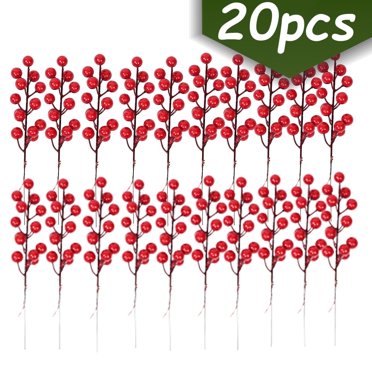 30pcs Artificial Red Berry Picks - Christmas Holly Berry Branches Red ...