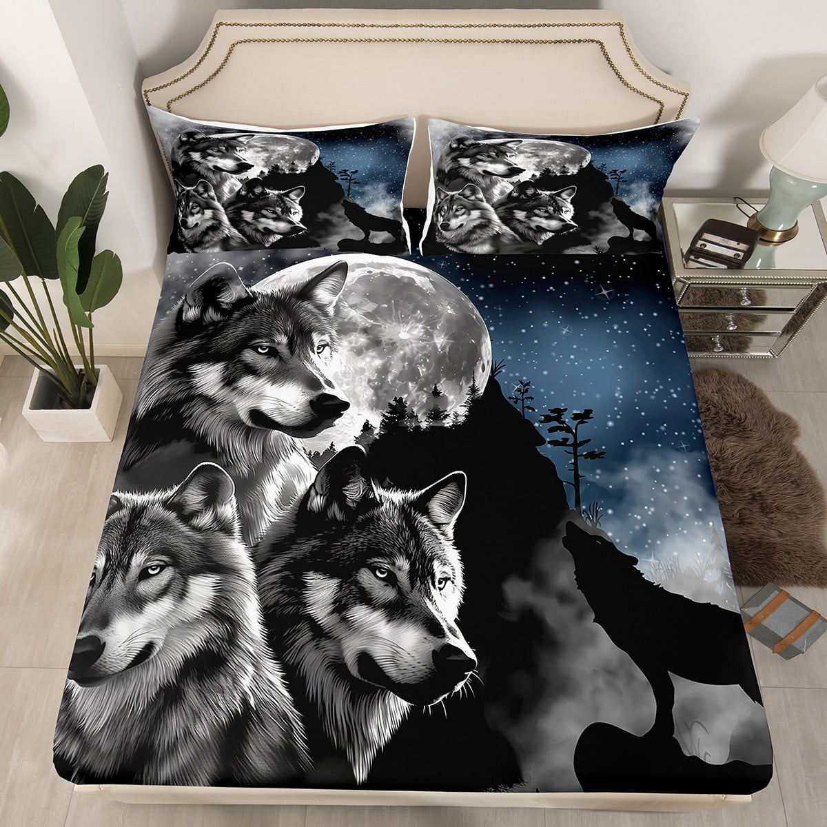 Click here for Erosebridal Wild Wolf Fitted Sheet Set Twin woodla... prices