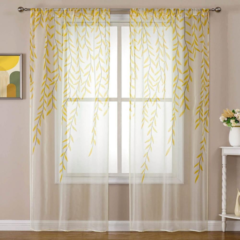 Willow Leaf Sheer Curtains, Vine Patterned Green Sheers Rod Pocket ...