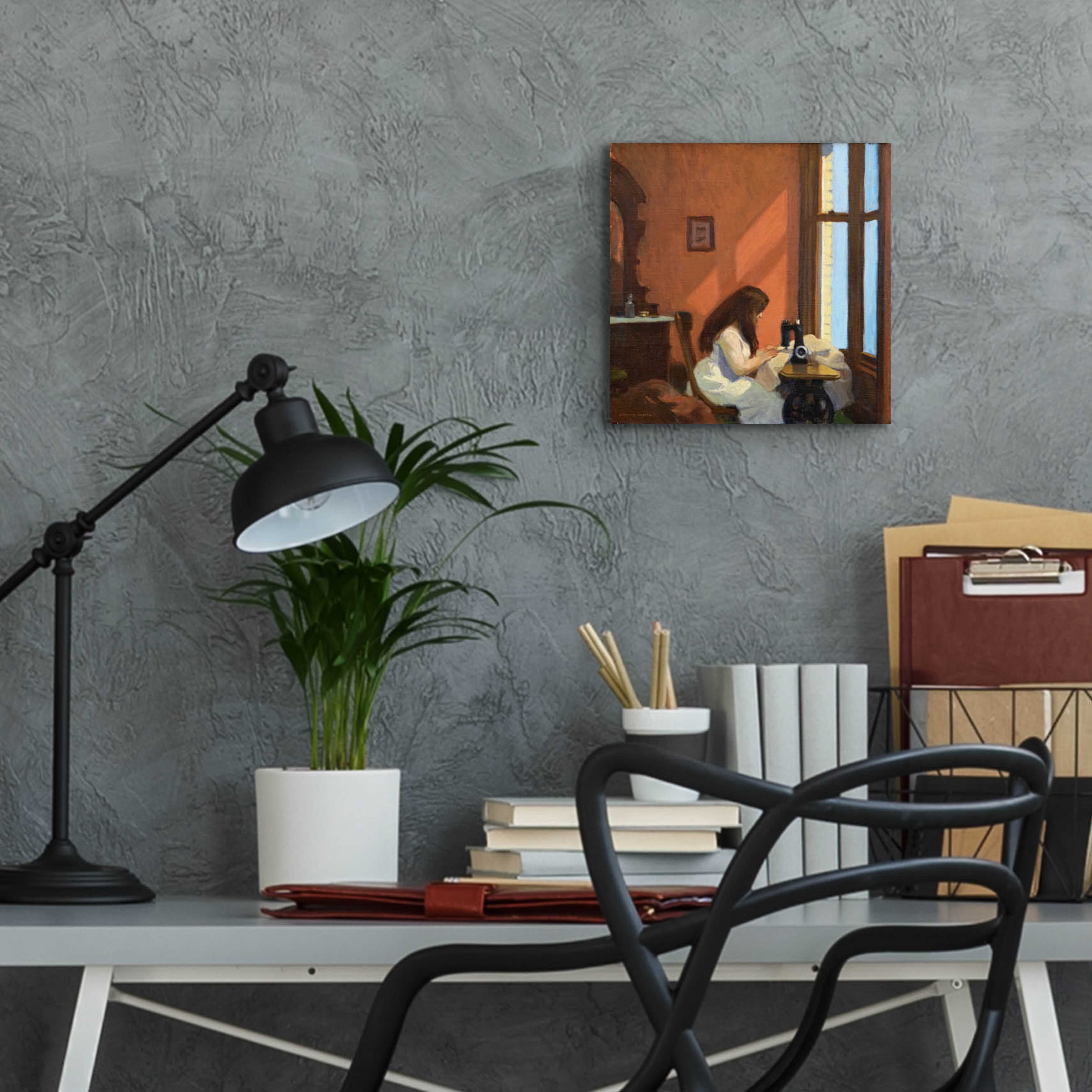 Epic Art 'Girl At Sewing Maching, 1921' by Edward Hopper, Acrylic Glass ...