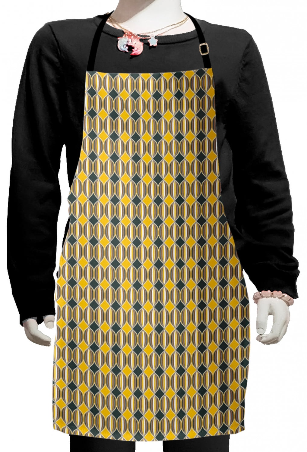 Geometric Kids Apron, Ornate Curved Stripes in Circles Contemporary ...