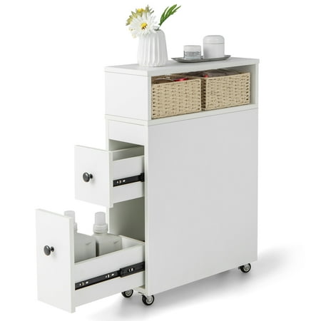 Costway Movable Bathroom Storage Cabinet Narrow Toilet Side Paper ...