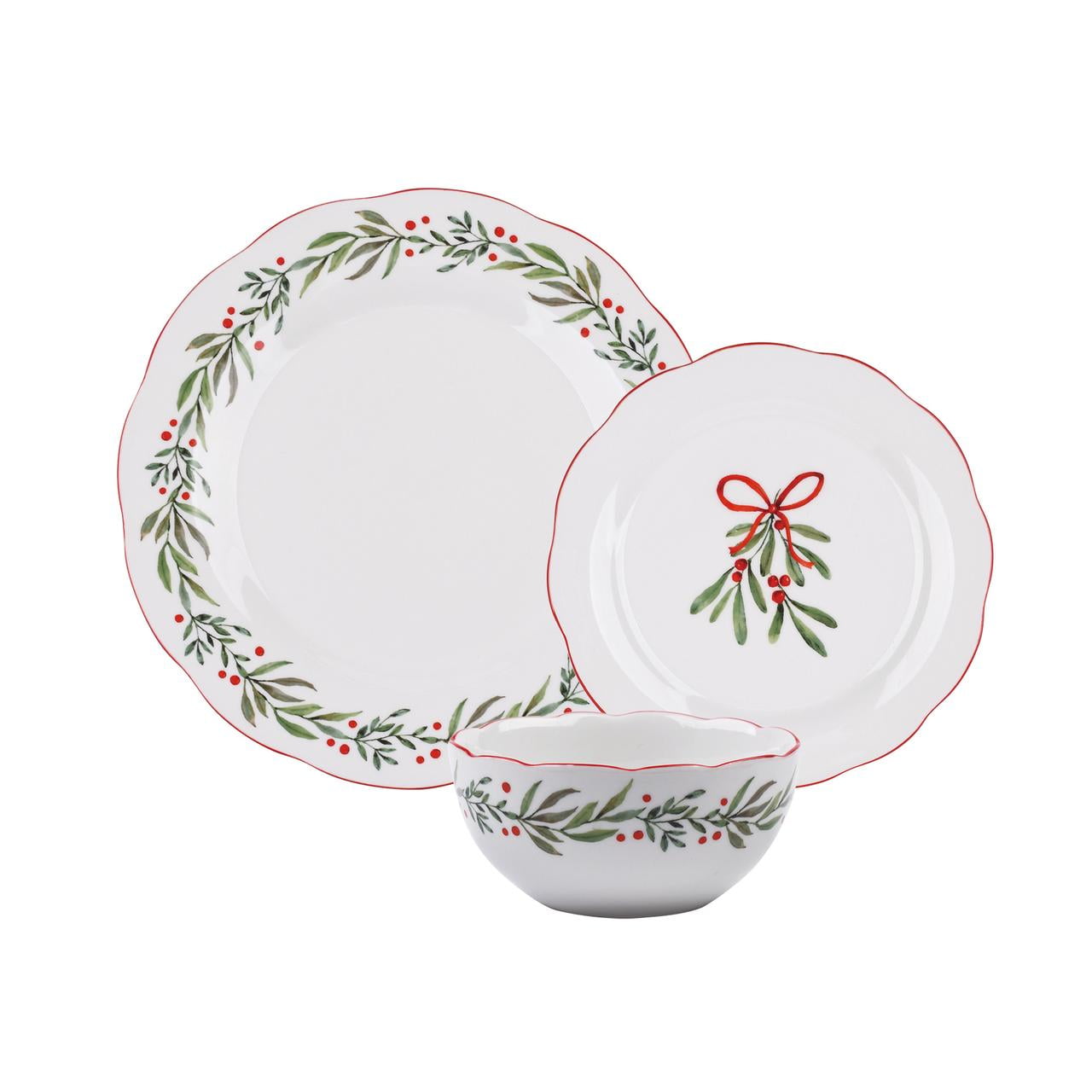 HOLIDAY TIMES 12 PIECES RED/GREEN HOLLY SCALLOPE SHAPE PORCELAIN ...