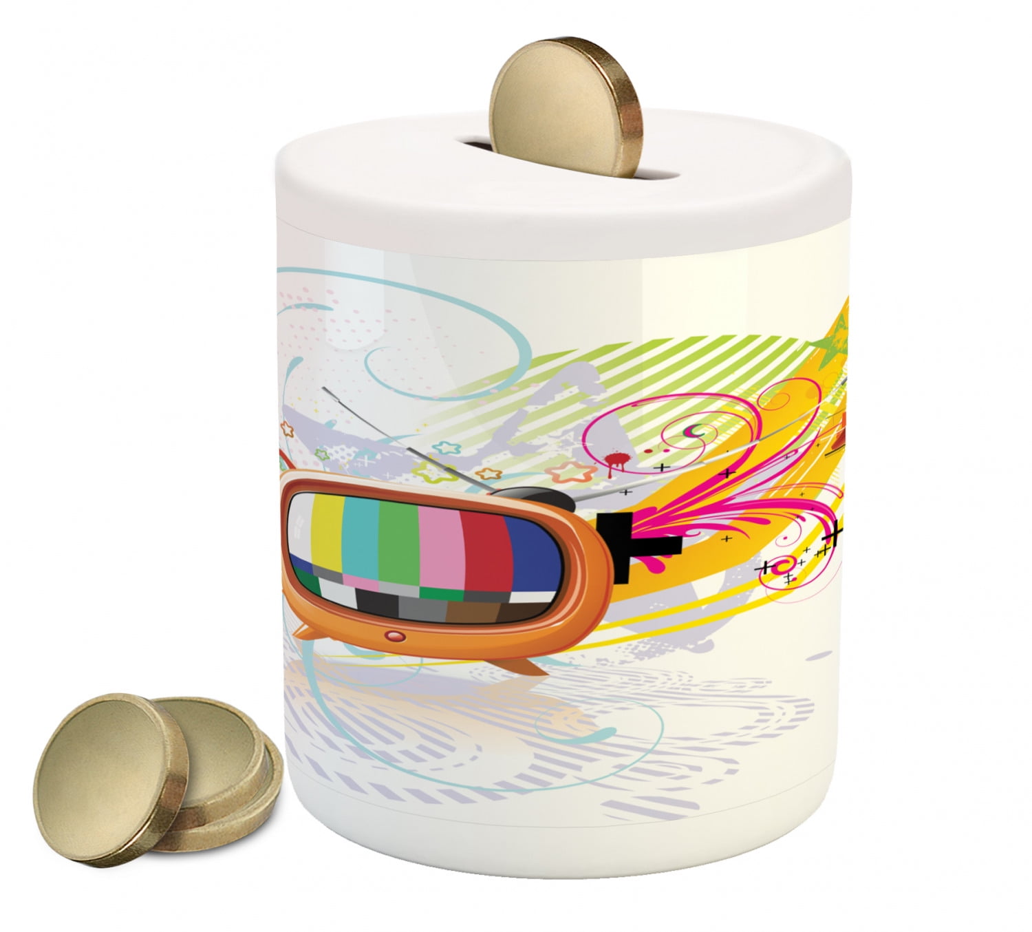 Modern Piggy Bank, Digital Image Television Media Theme Stars Stripes ...