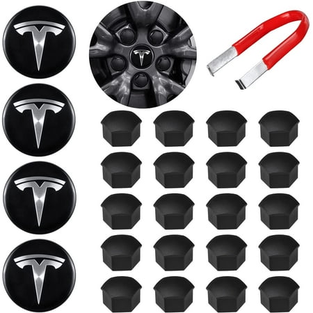 Tesla Wheel Cap Kit Center Hub Cap Set Wheel Lug Nut Cover Center Logo ...