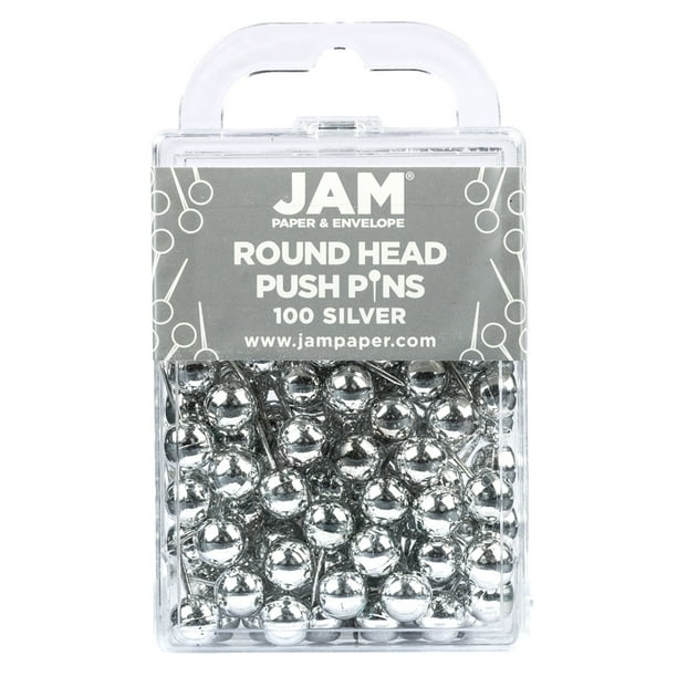 JAM PAPER Colorful Push Pins - Round Head Map Thumb Tacks - Silver ...