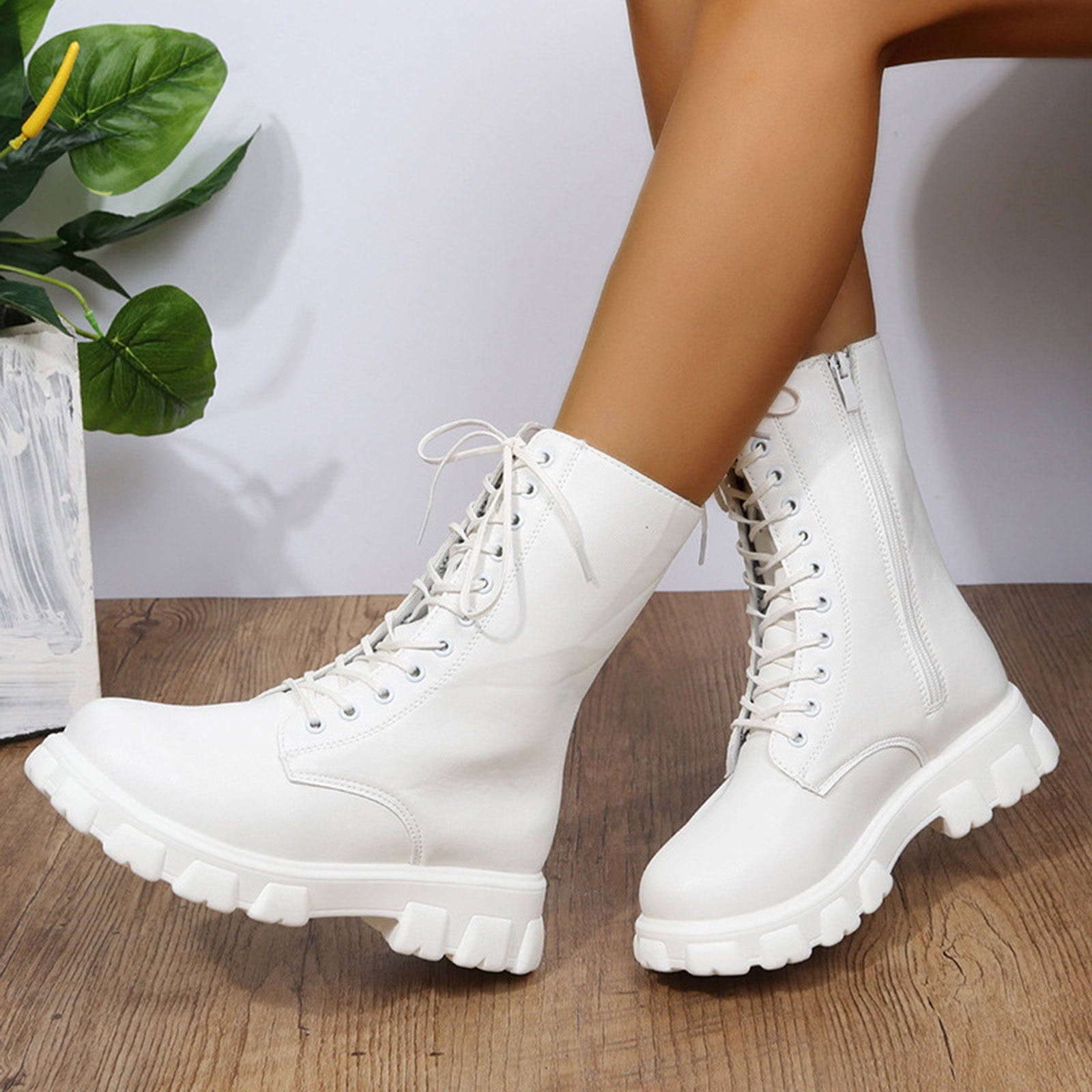Click here for Huitkmm Womens Calf Boots Ladies Fashion Solid Col... prices