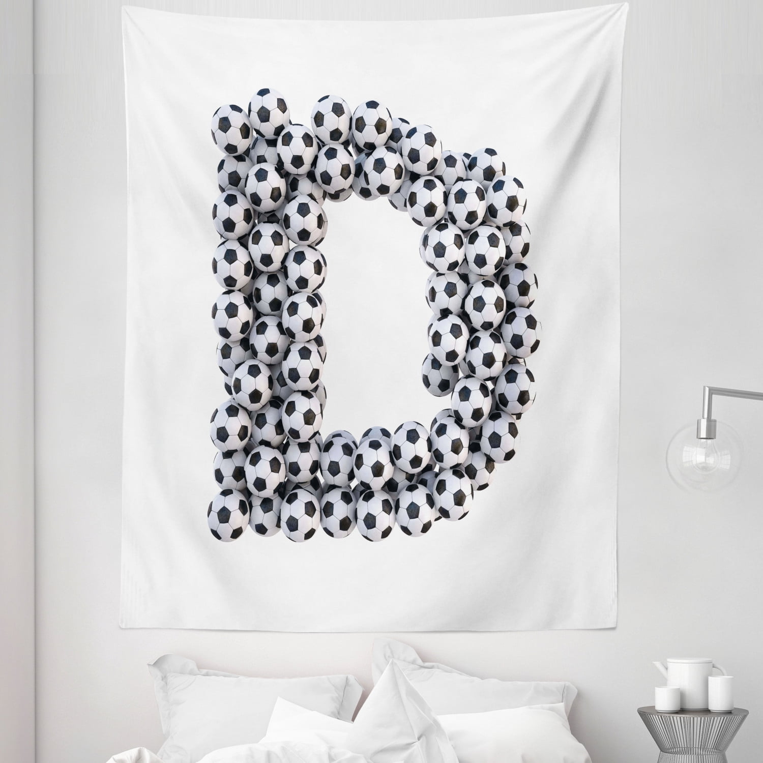 Letter D Tapestry, Soccer Balls in the Form Alphabet Retro Monotone ...