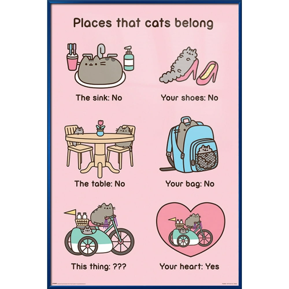 Pusheen The Cat - Framed Poster (Places That Cats Belong) (Metallic ...