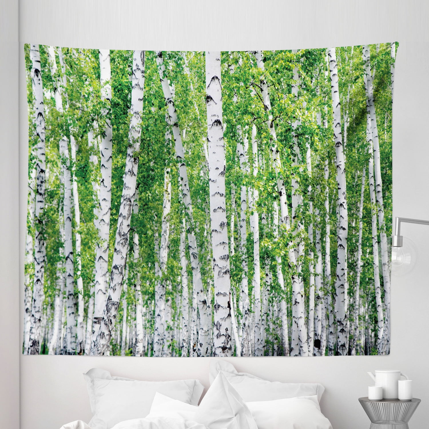 Birch Tree Tapestry, Fresh Green Leaves Summer Forest Rural Landscape ...
