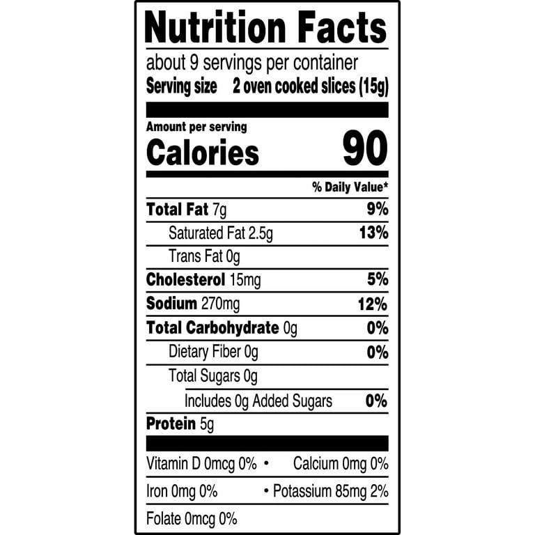 Bacon Nutrition Label