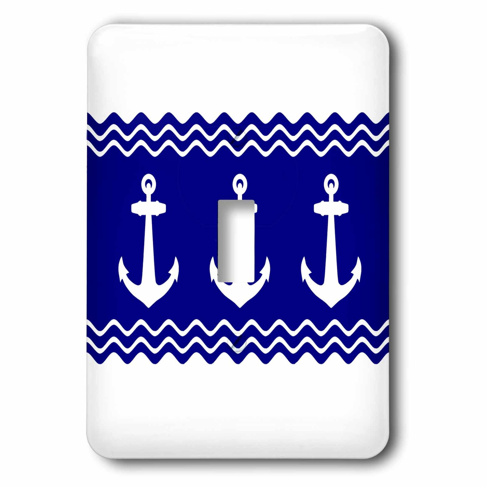 Navy blue and qhite ship anchors nautical coastal decor single toggle switch lsp-333414-1 ...