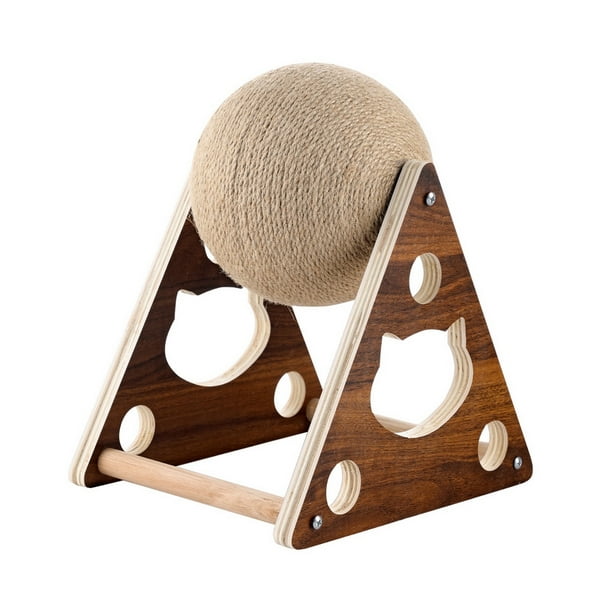 Sisal Cat Scratcher Ball, Natural Solid Wood Rotatable Scratching Stuff ...
