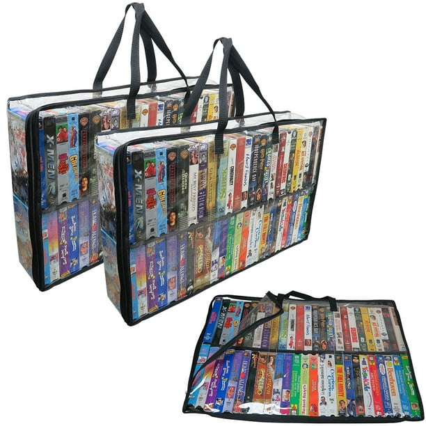 Evelots 2 Pack-VHS Movie Tape Storage Bag/Case, Clear PVC Plastic-Holds ...