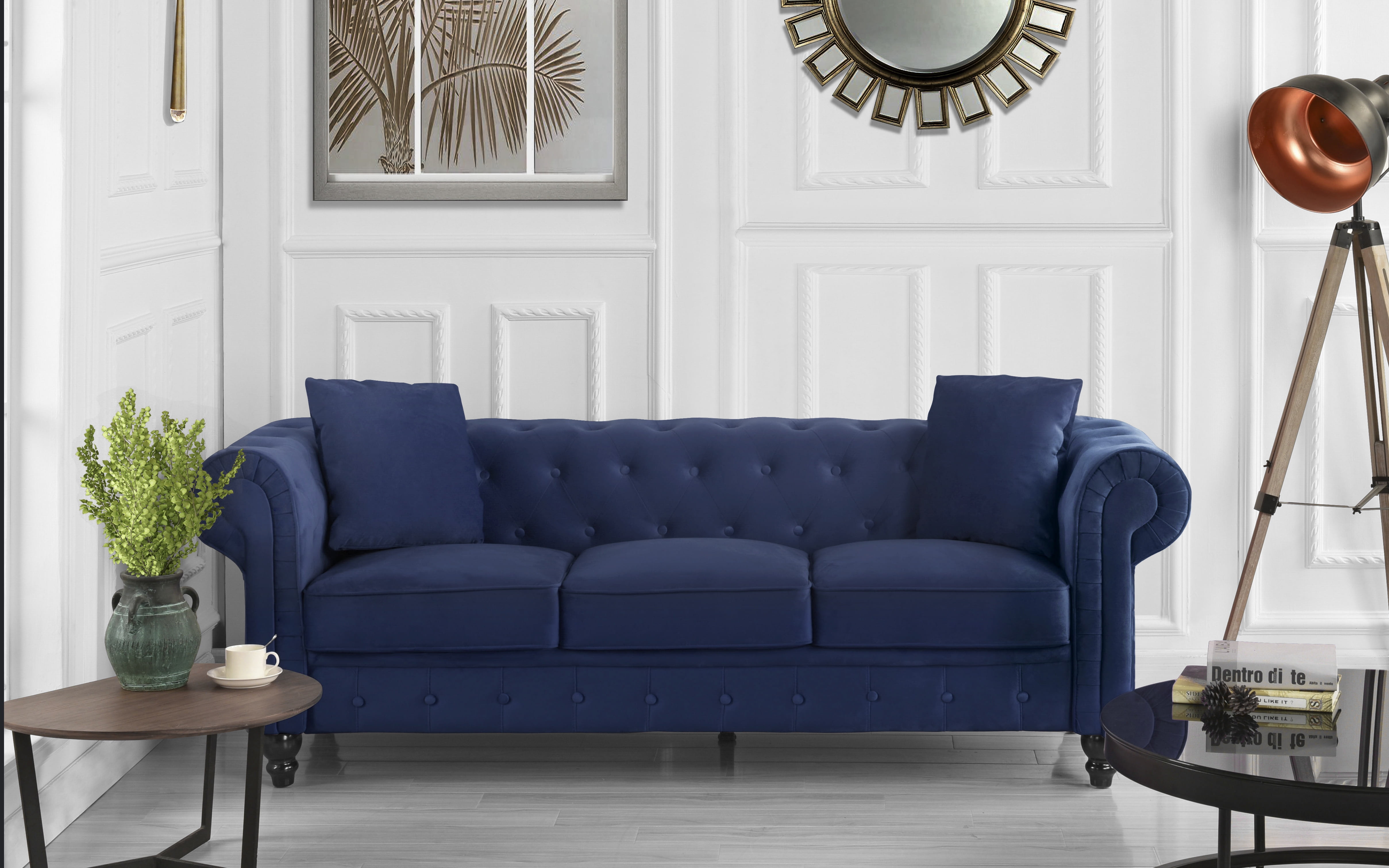 Classic Chesterfield Couch in Velvet Scroll Arm Tufted Button Sofa ...