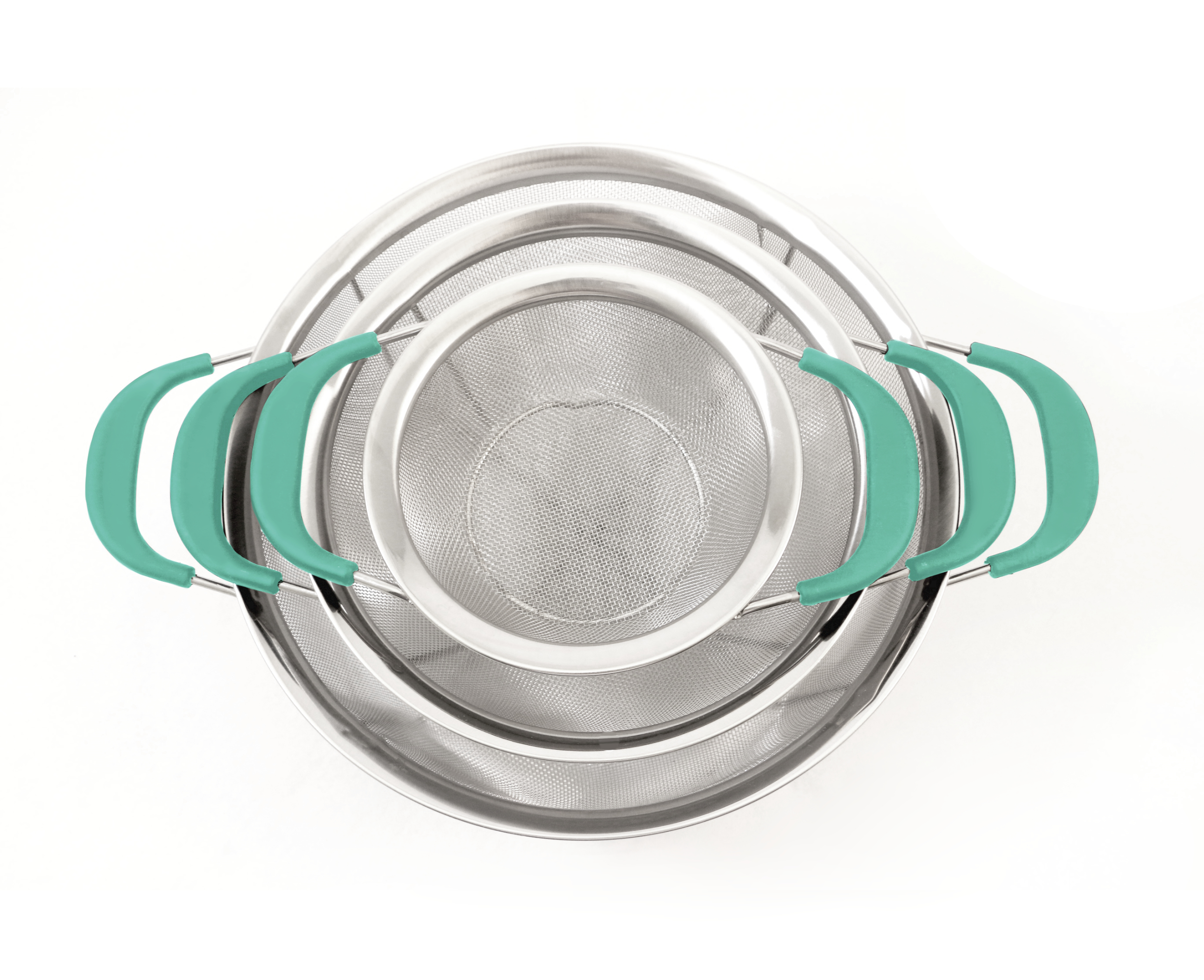 Cook Pro 3 Piece Reinforced Stainless Steel Mesh Colanders with Teal ...