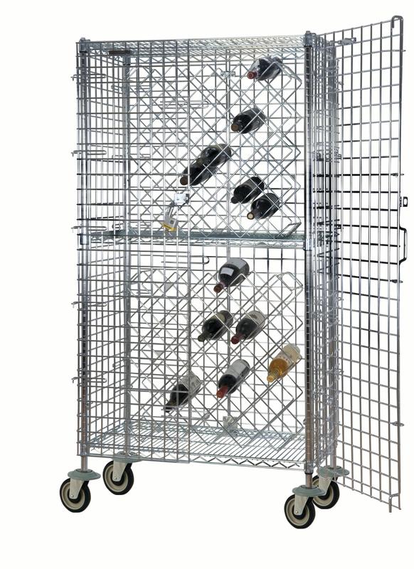 24" Deep x 36" Wide x 63" High Mobile Chrome Wine and Liquor Security ...