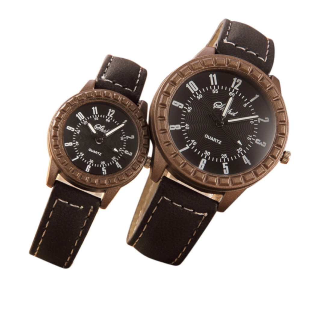 Two Pcs. Matching Couples Watch Set His and Her Man Woman Black Dial ...