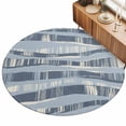 Blue Waves Washable Round Area Rug 3 ft, Coastal Abstract Indigo Curvy ...