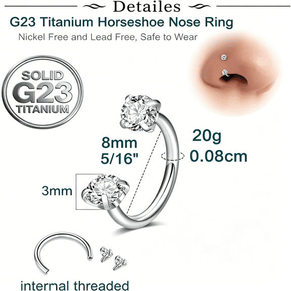 DESIGNICE 2026 New 20G 18G Horseshoe Nose Ring for Women Double Gem ...
