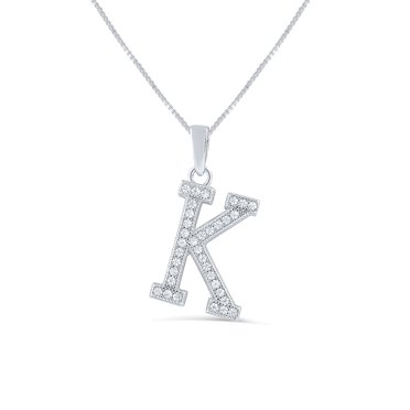 CZ Sterling Silver Block Initial "K" Necklace, 18" Chain - Walmart.com