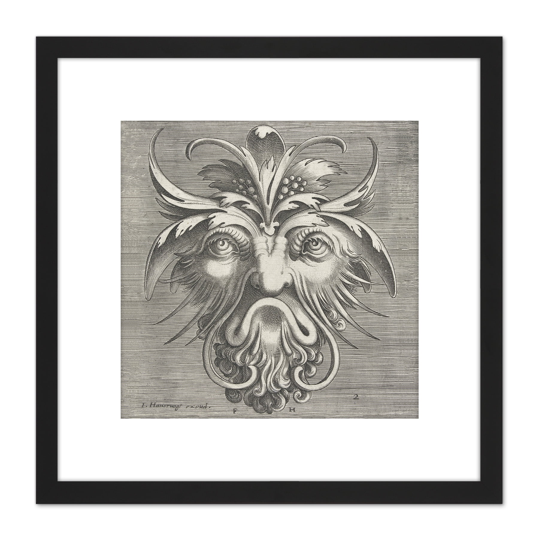 Frans Huys Mask Beard With Curls Sad Engraving 8X8 Inch Square Wooden ...