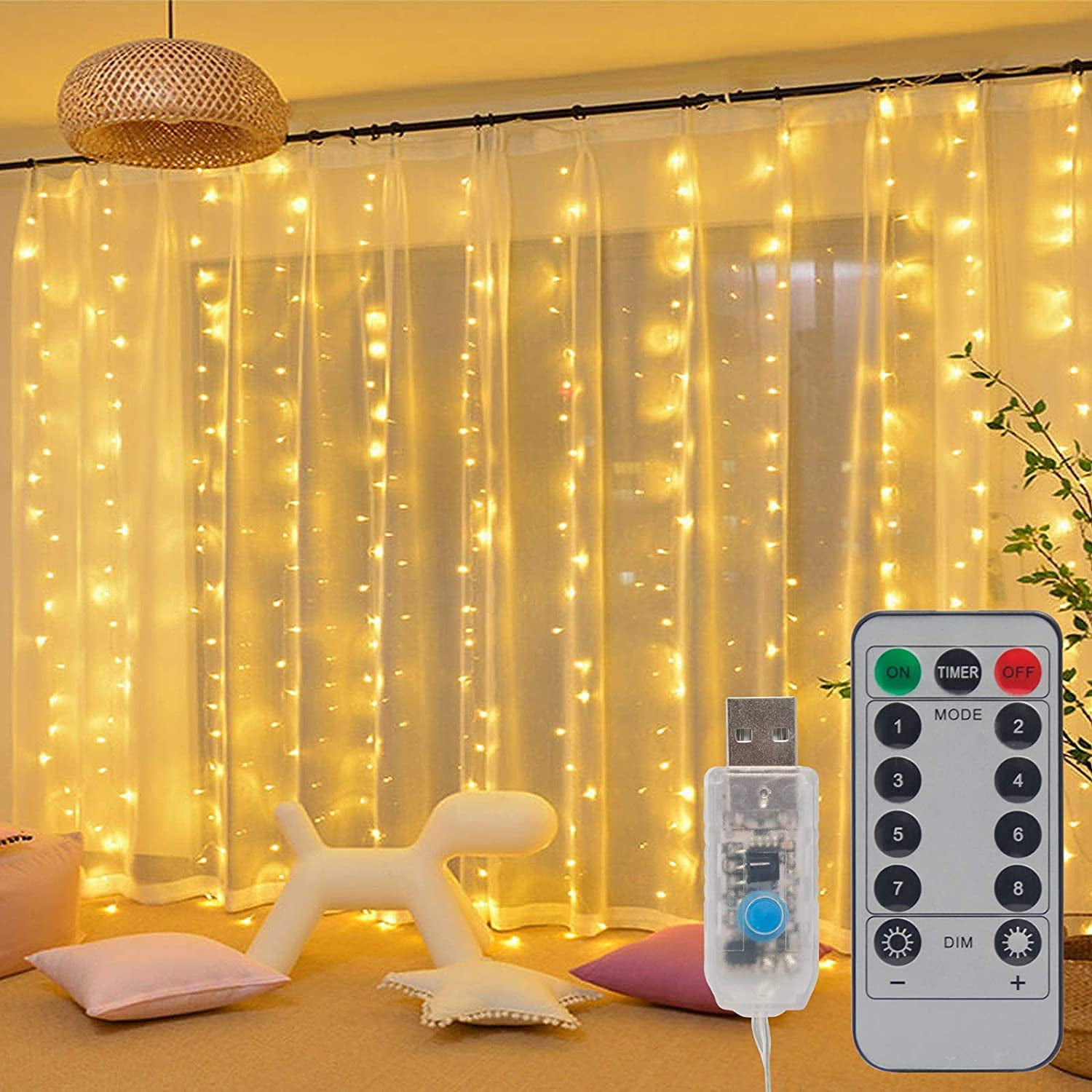 Led Curtain Lights 9 8 X 8ft 300 Leds Hanging Fairy With Lighting Modes ...