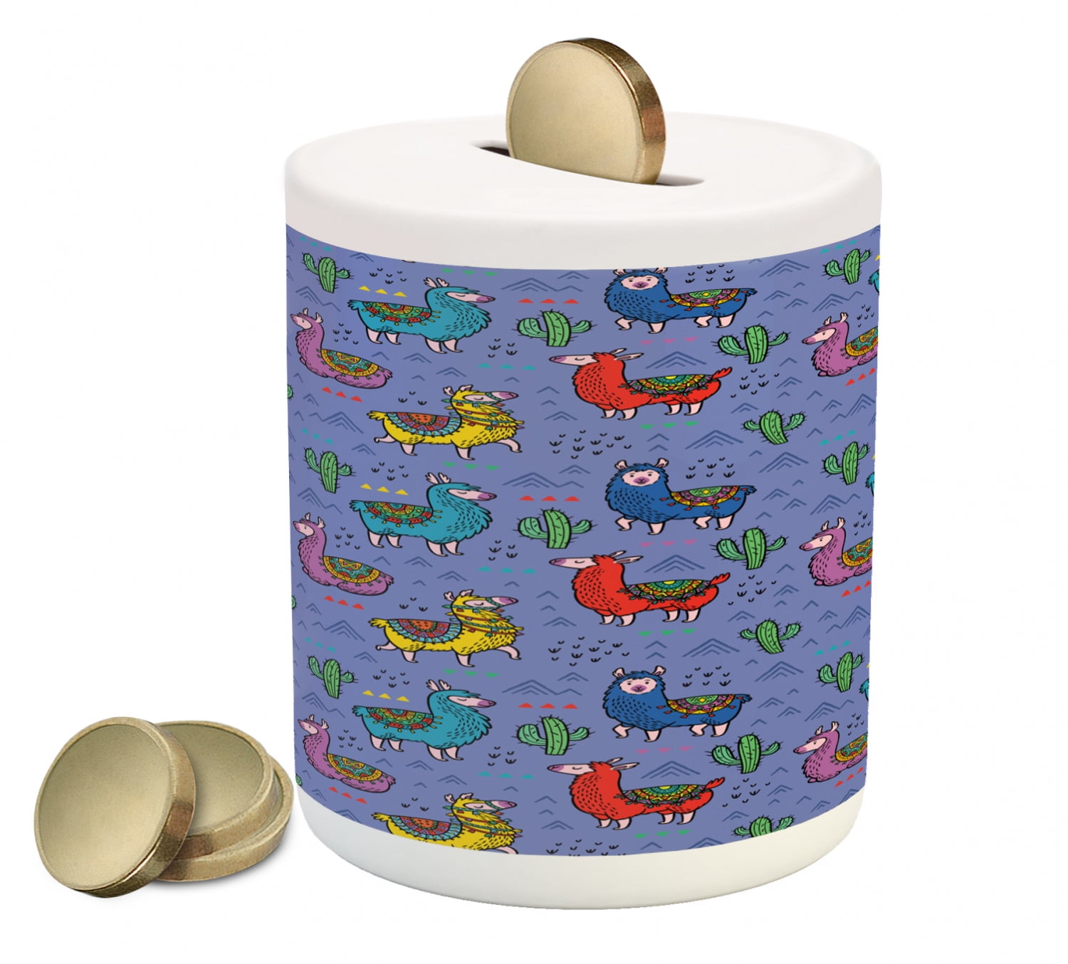 Llama Piggy Bank, Cartoon Style Furry Animals Mexican Folk Details ...
