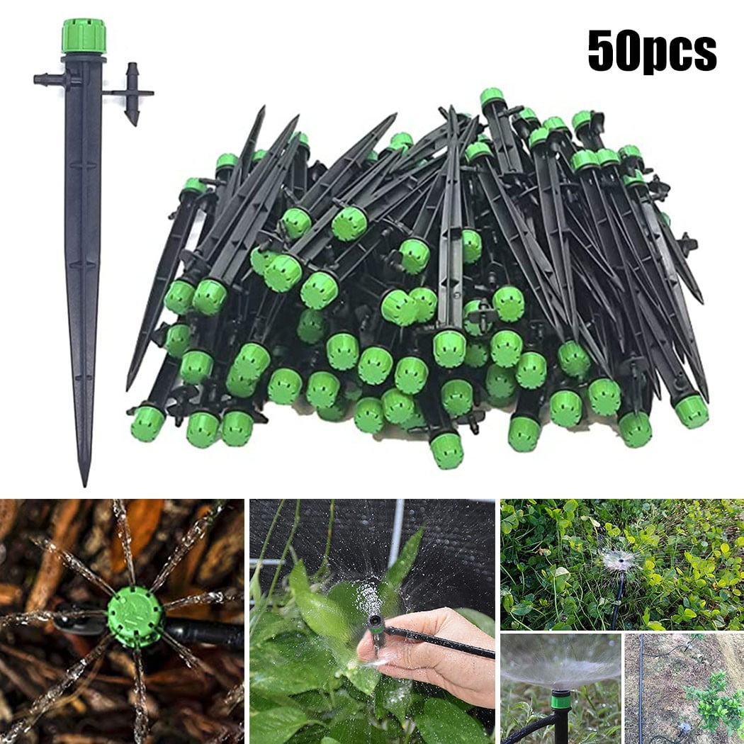 50 pcs/set Micro Bubbler Drip Irrigation Adjustable Emitter Stake Water ...