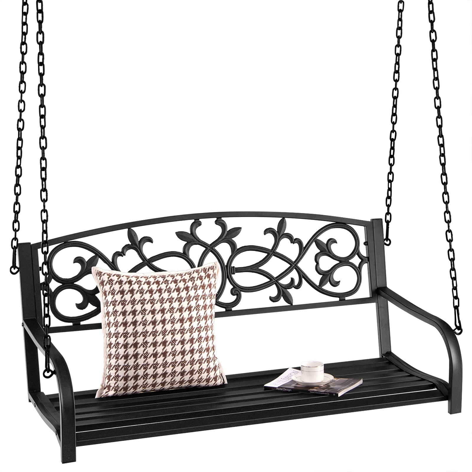 Costway 2-Person Metal Outdoor Porch Swing Hanging Patio Bench 485 Lbs ...