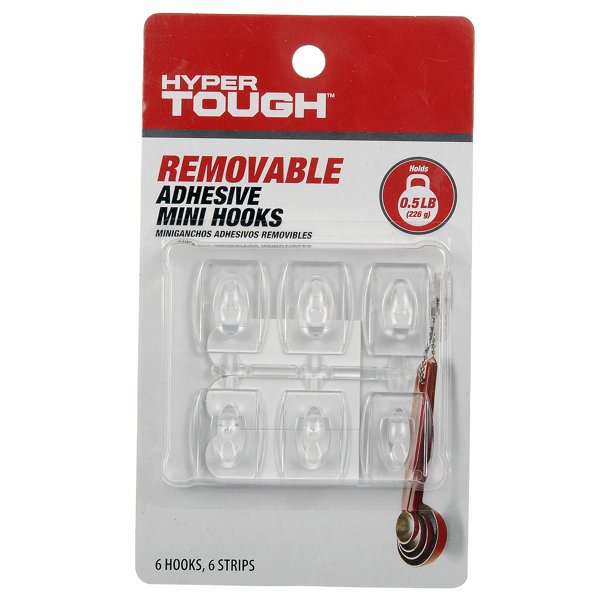 HyperTough, Mini Removable Hooks, 6 Clear Square Mini Hooks, 6 Clear ...