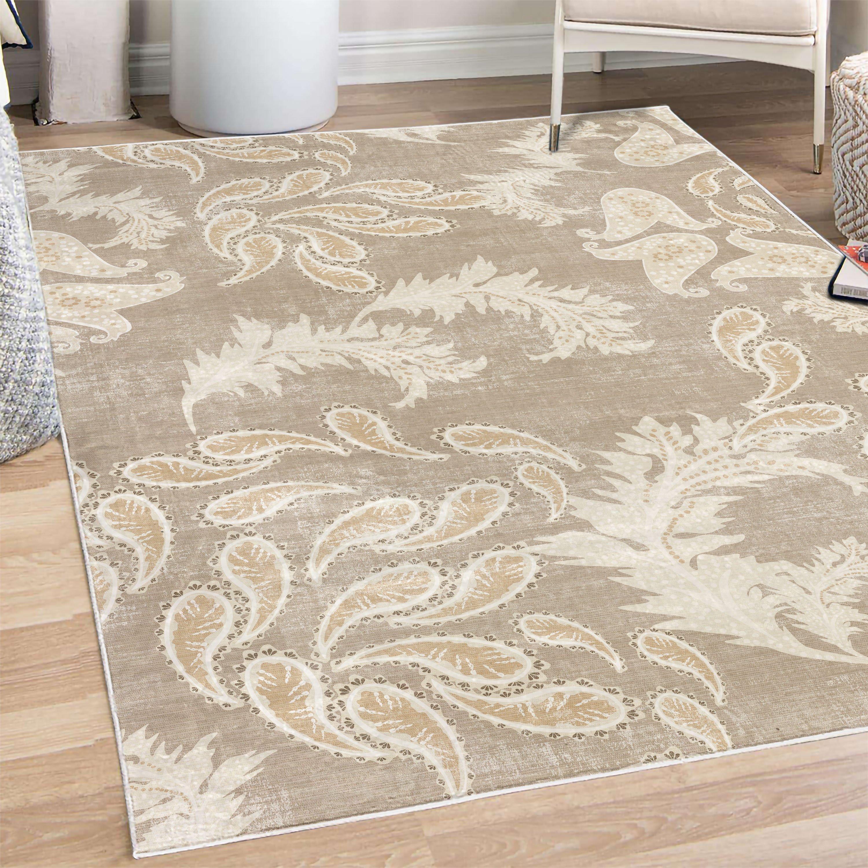 Paisley Decorative Rug, Traditional Floral Like Pattern Curvy Design ...