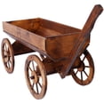 Wood Wagon Flower Planter Pot Stand with Wheels - Solid Fir Wood Barrel ...