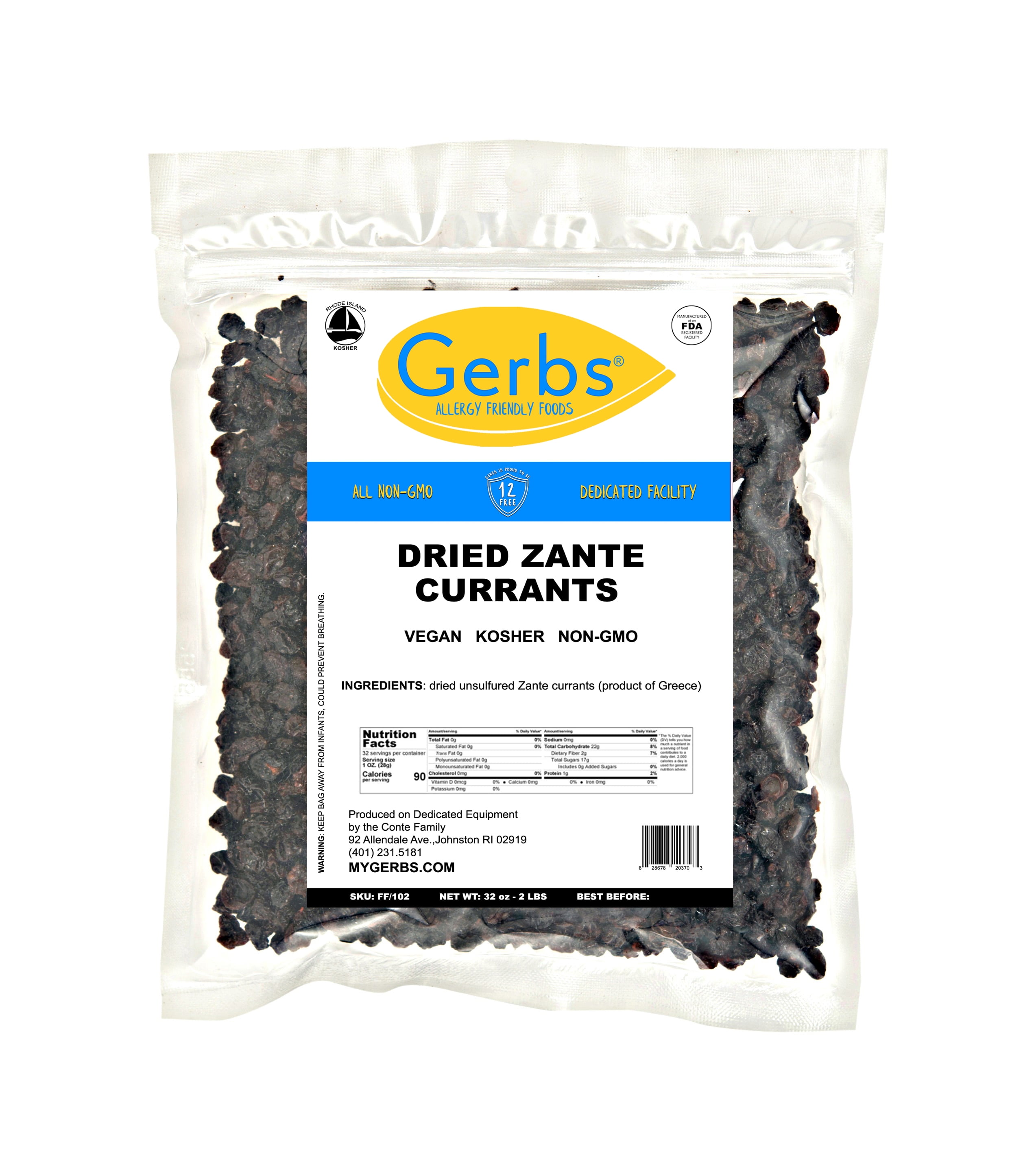 Dried Black Zante Currants by Gerbs - 2 LBS - Unsulfured - Top 14 Food ...