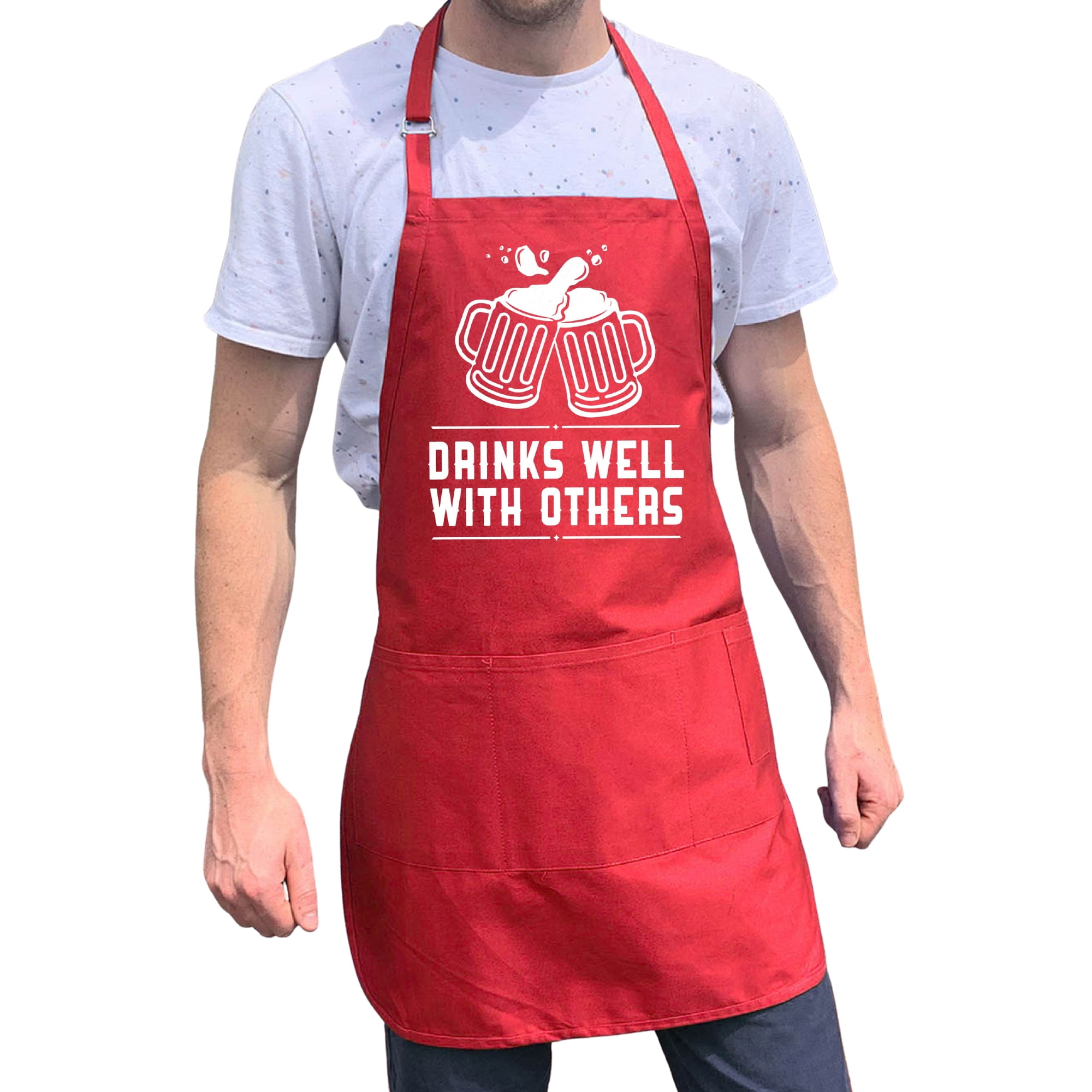 ApronMen, Funny Aprons For Men - Drinks Well With Others - 100% Cotton ...