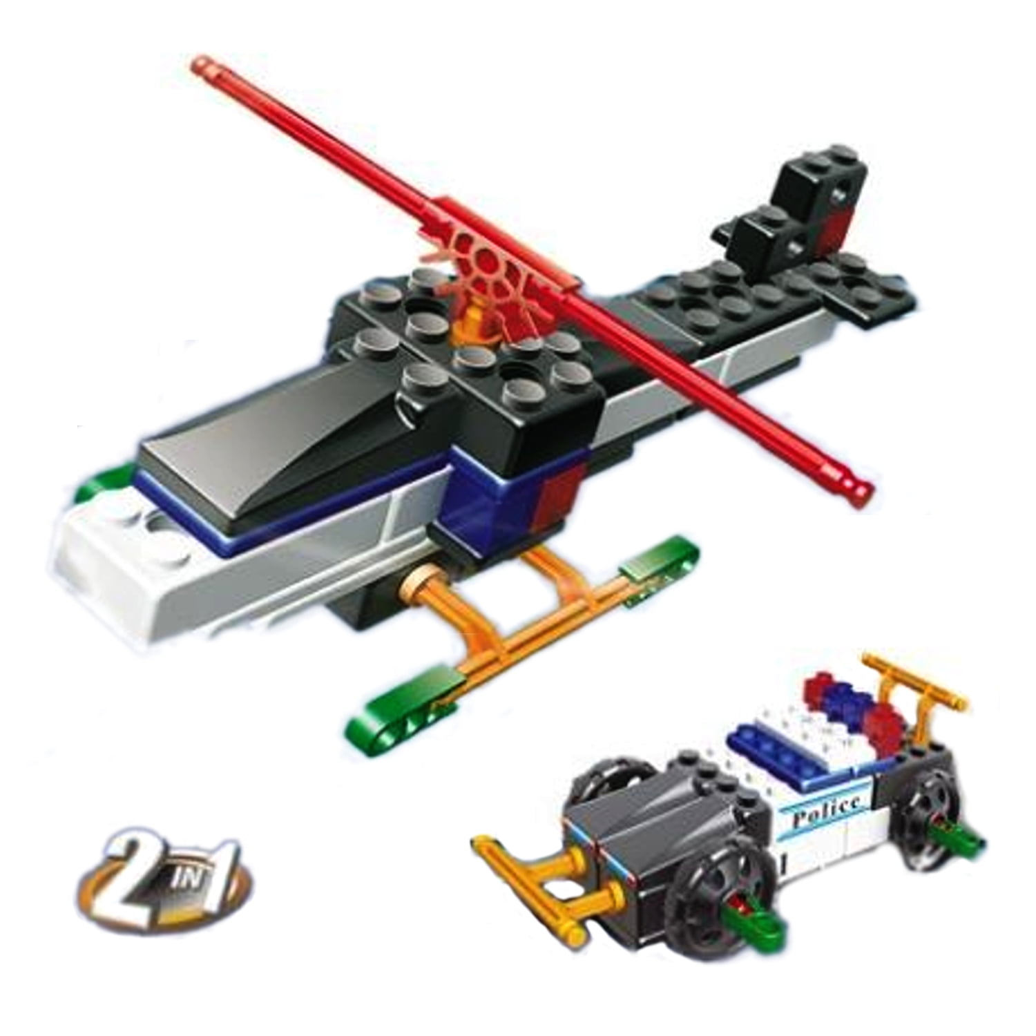 POCO DIVO Police Helicopter Cop Car Micro Block Building Set (55 pcs ...