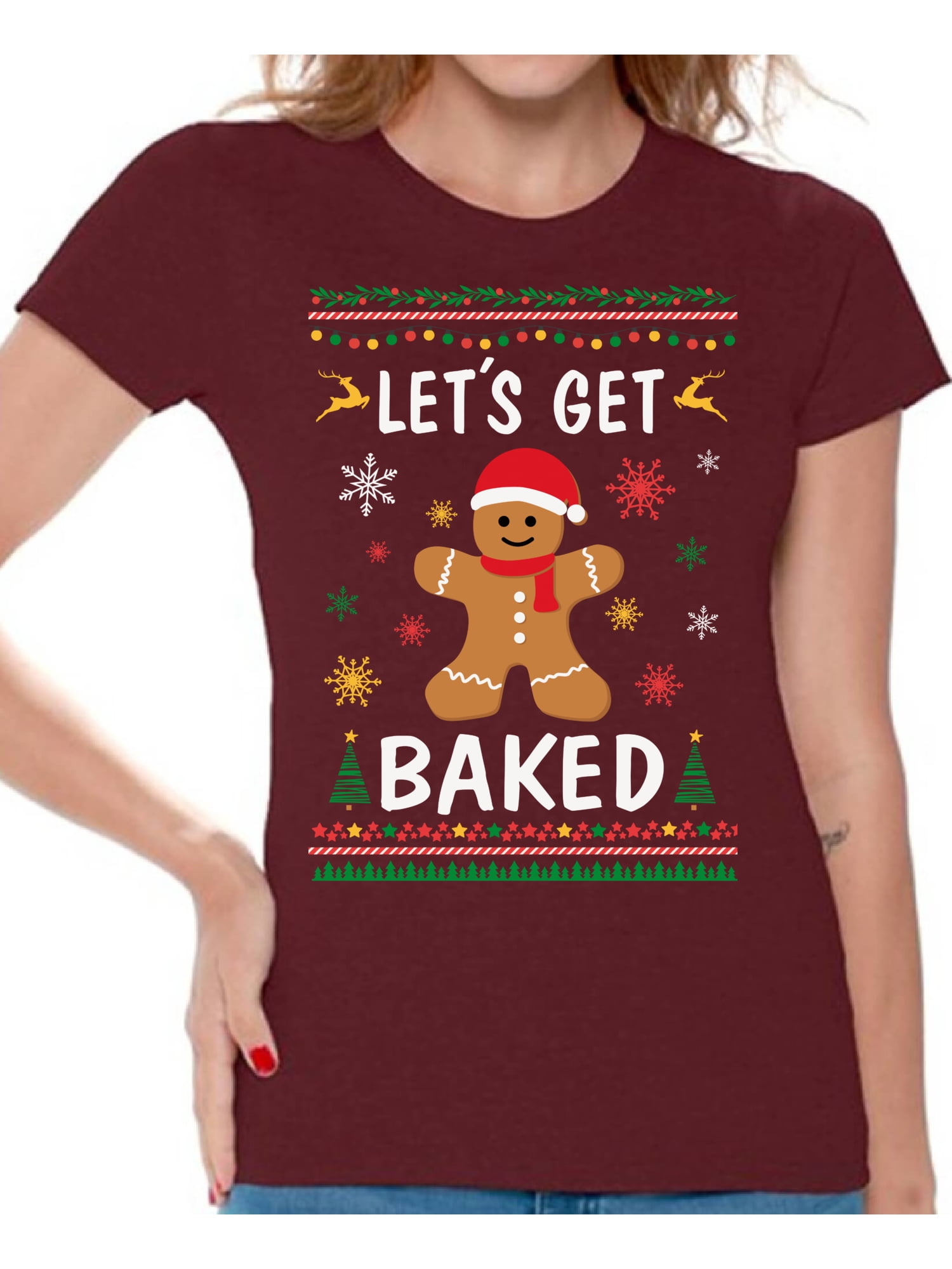 Awkward Styles Ugly Christmas Shirts for Women Xmas Gingerbread Man T ...