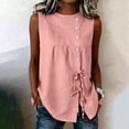 Czzoypi Women's Linen Tops Casual Blouse Sleeveless Round Neck Button ...