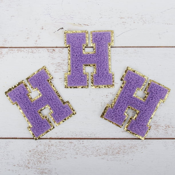 3 Pack Chenille Iron On Glitter Varsity Letter "H" Patches - Lavender ...