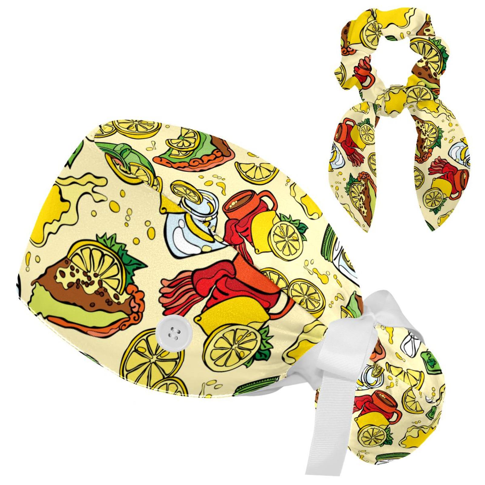 Working Cap with Buttons and Sweatband Scrub Hat Bouffant Caps with ...