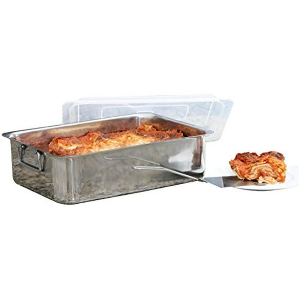 4 Piece Cover & Spatula Stainless Steel Lasagna Roaster Serving Pan 14 ...