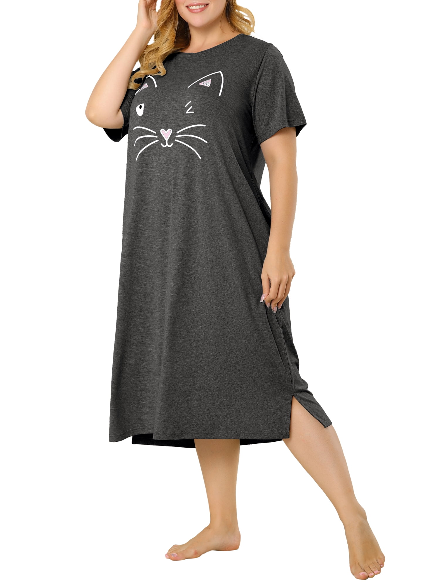 Unique Bargains Women's Plus Nightgown Short Sleeve Cat Print ...