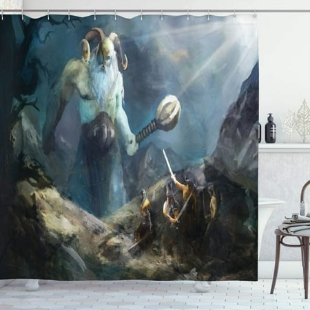 HTOOQ Viking Shower Curtain, Heroes of Valhalla with Mythological Frost ...