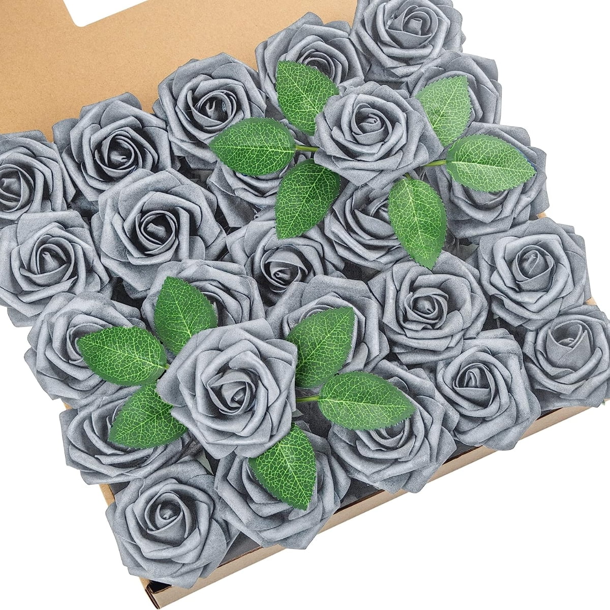 25pcs Rose Artificial Flowers,Realistic Silver Gray Roses Fake Foam ...
