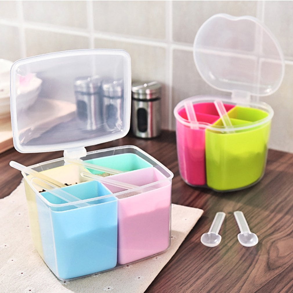 Removable Kitchen Tools Plastic 4 Grids Salt Spice Seasoning Storage ...